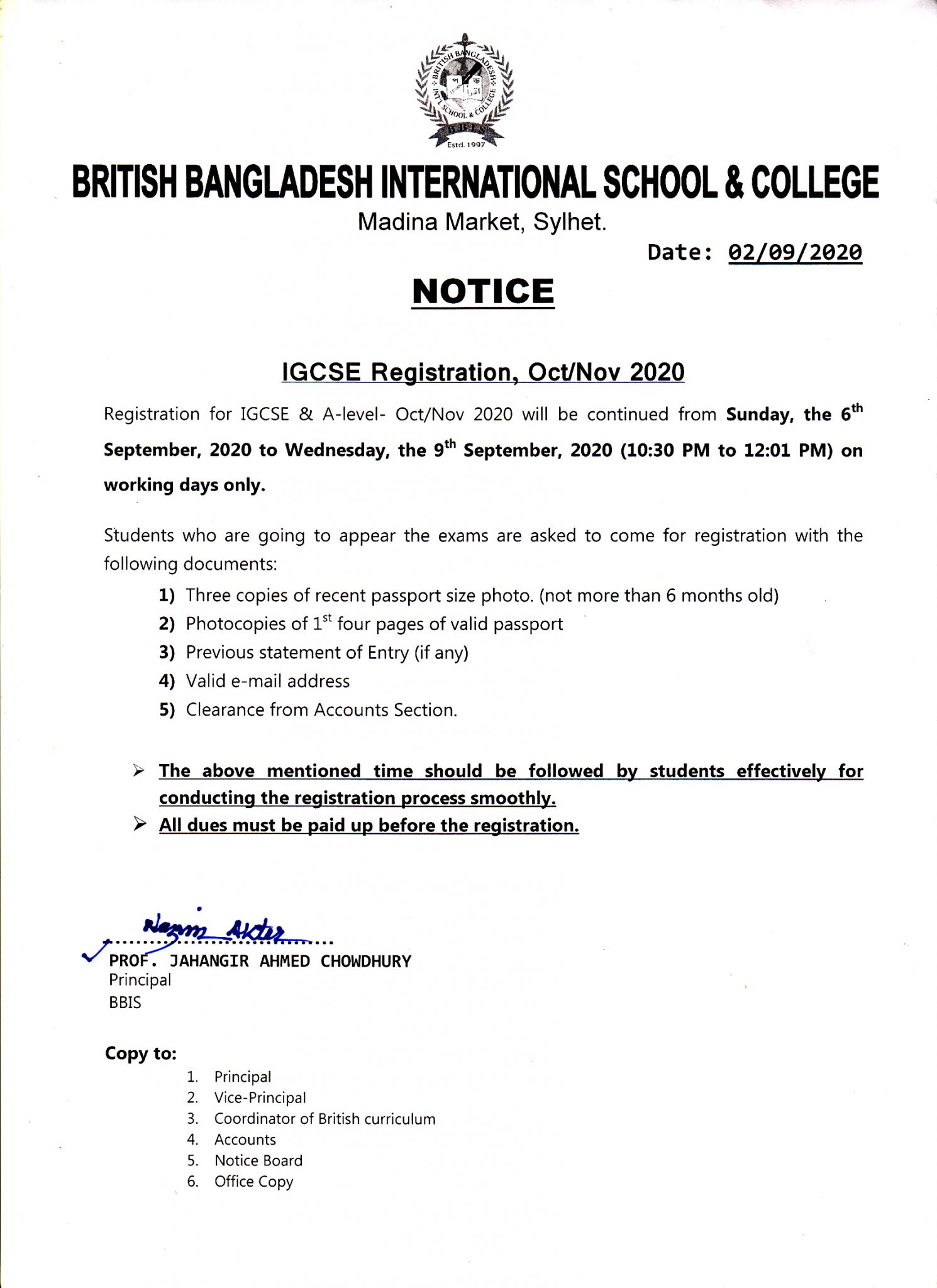 IGCSE Registration, Oct/Nov 2020 – British Bangladesh International ...